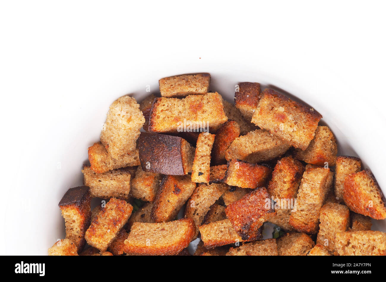 fried croutons on a white background Stock Photo - Alamy