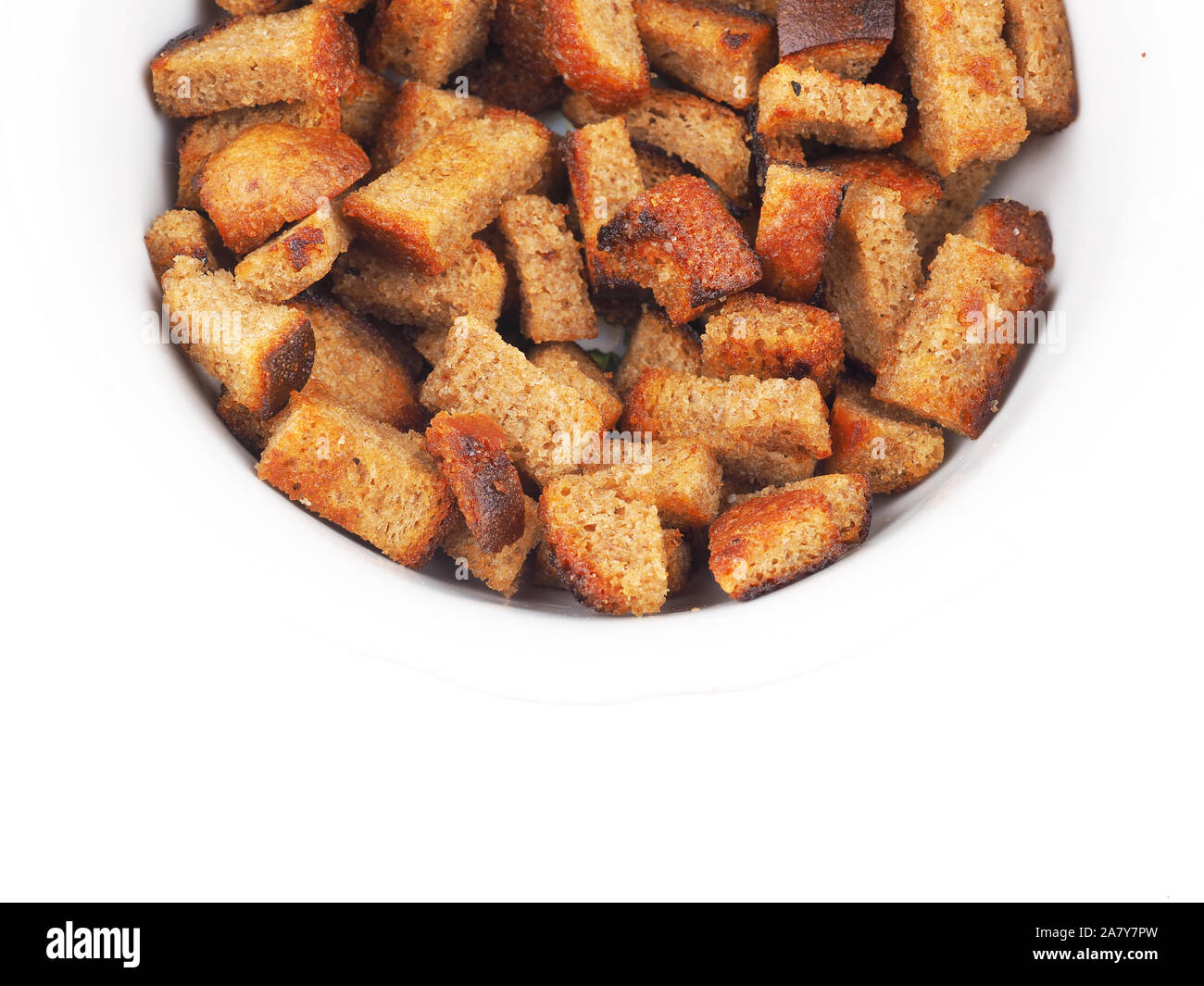 fried croutons on a white background Stock Photo - Alamy