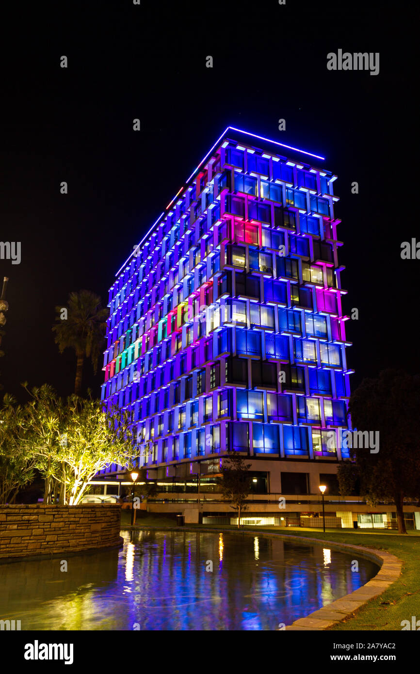 Perth, Aaustralia - March 19 : Colorful lighting on building for show ...