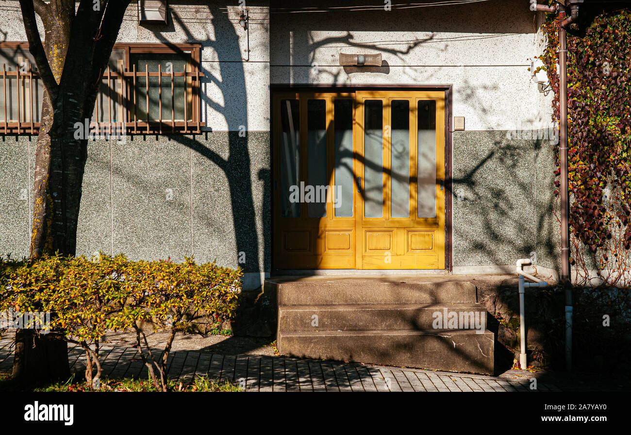 DEC 2, 2018 Hakodate, JAPAN - Vintage colourful yellow houses door ...