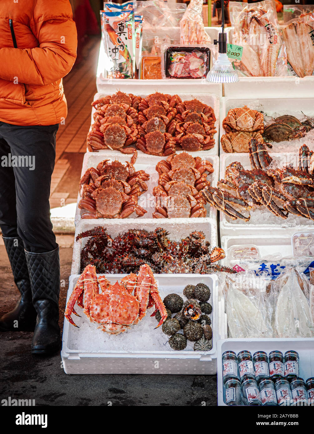DEC 2, 2018 Hakodate, Japan - Japanese crabs seafood shop at Hakodate ...