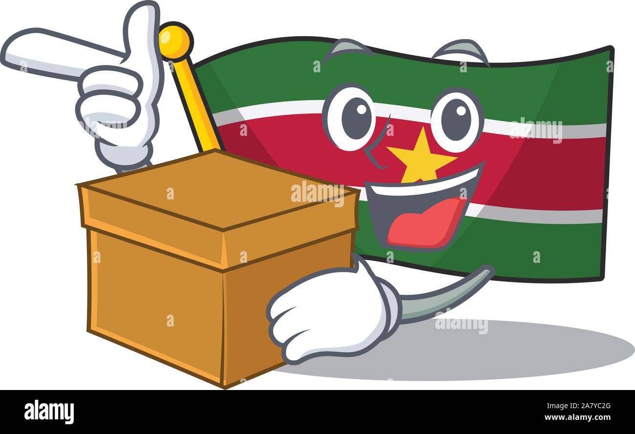 flag suriname character with cartoon with bring box shape Stock Vector ...