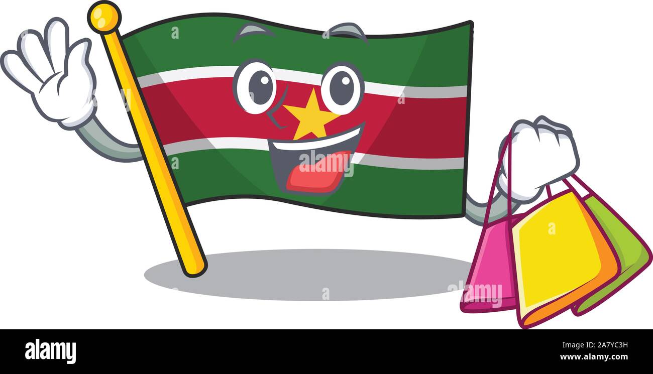 flag suriname character with cartoon shape shopping Stock Vector Image ...