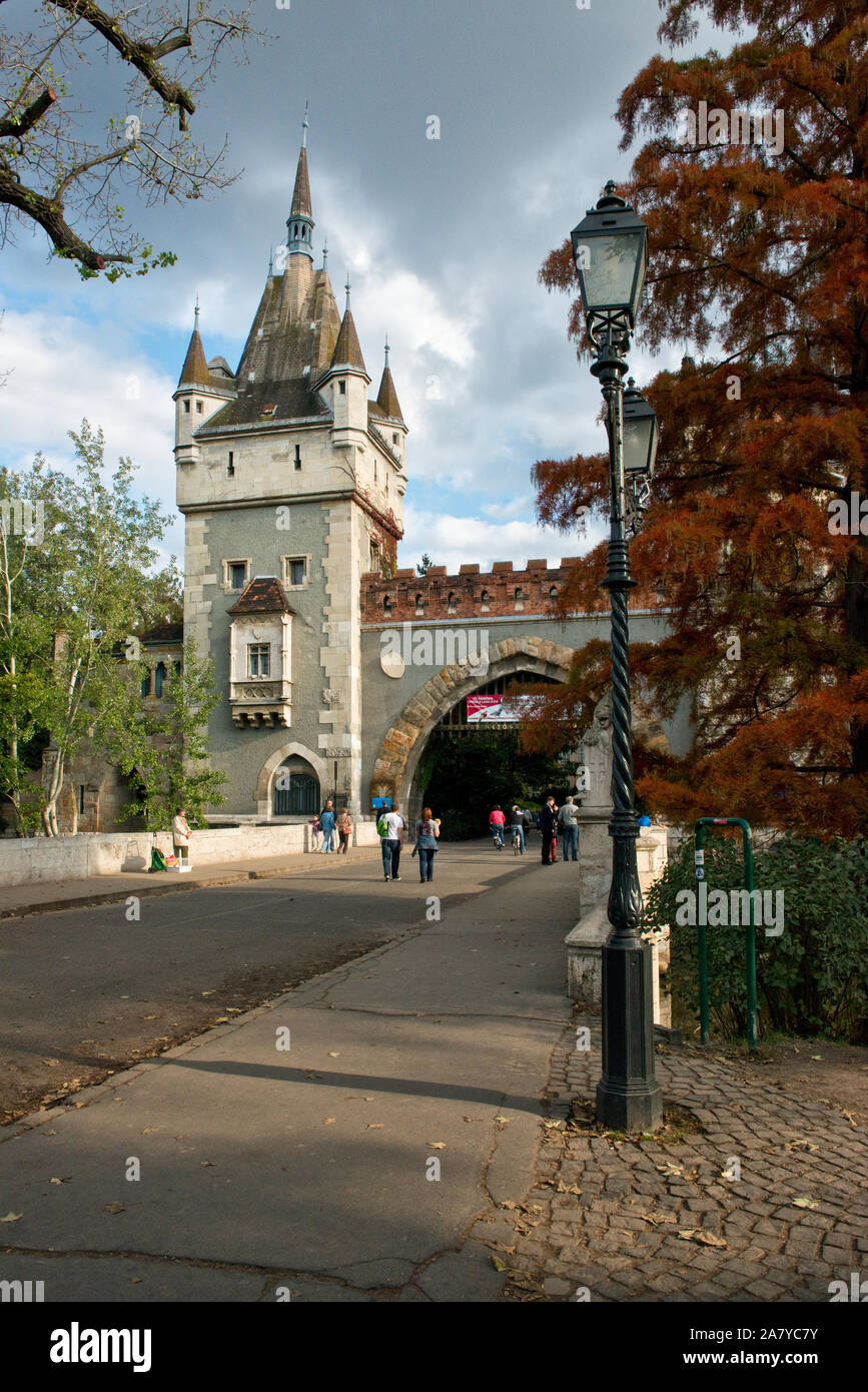 Gatehouse Tower of Vajdahunyad Castle in City Park. Budapest Stock ...