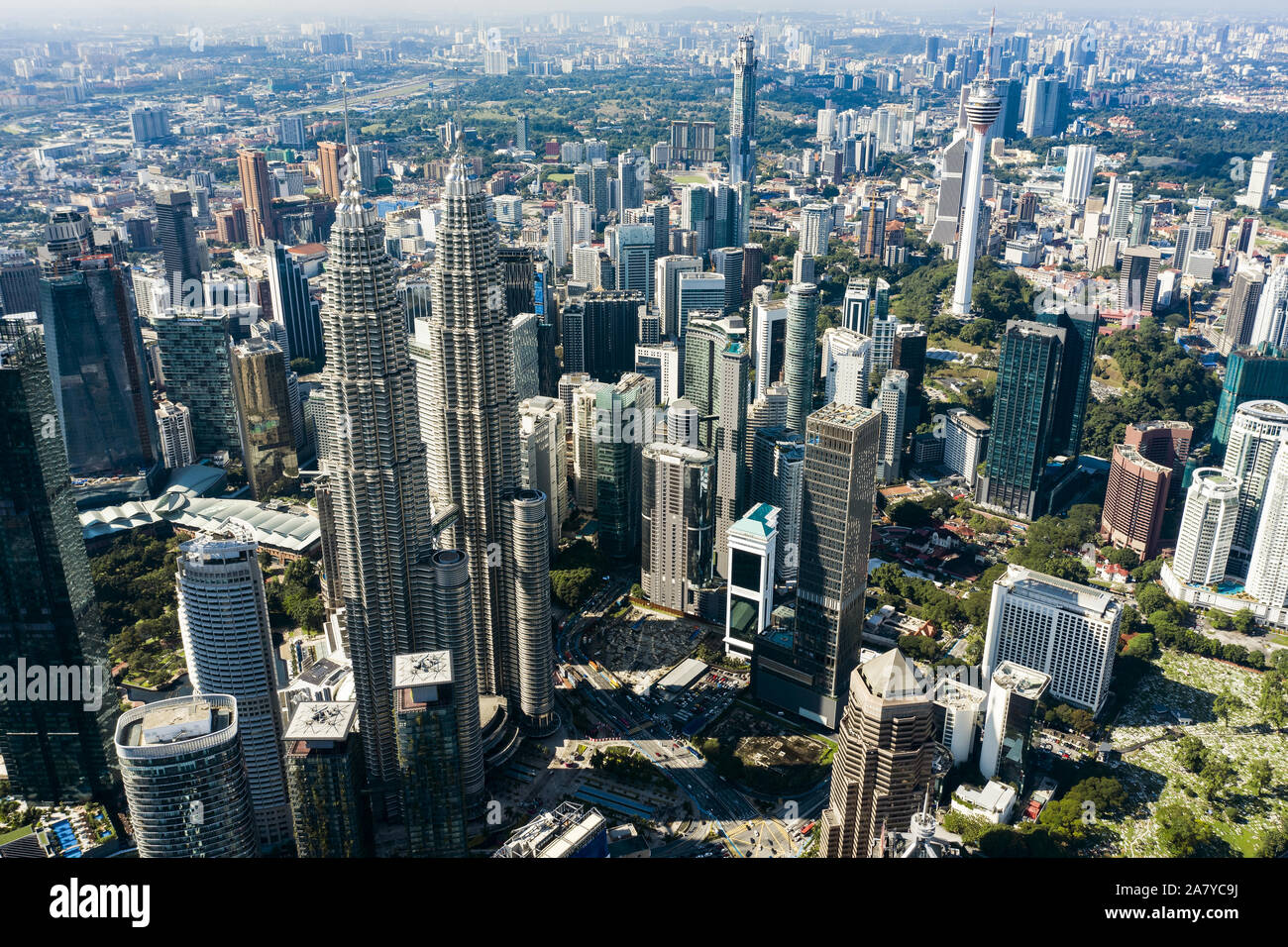 Aerial view of the Kuala Lumpur city skyline with the Petronas Twin Towers Stock Photo - Alamy