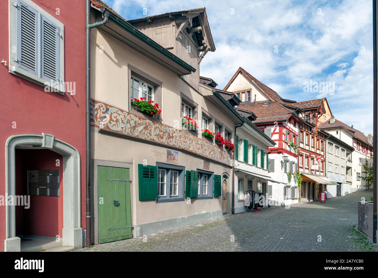 Preserved historic buildings at Rathausplatz, a town square in old ...