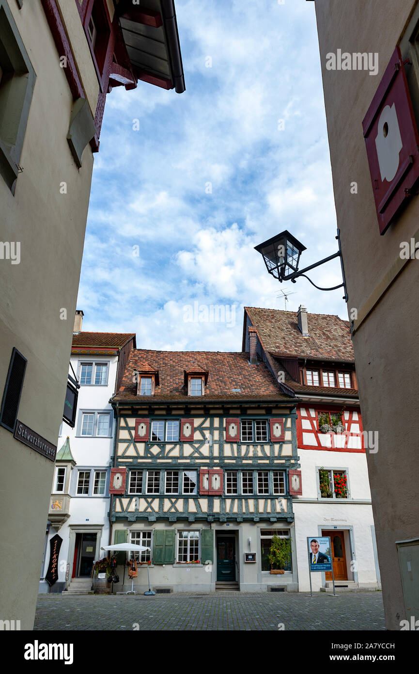 Preserved historic buildings at Rathausplatz, a town square in old ...