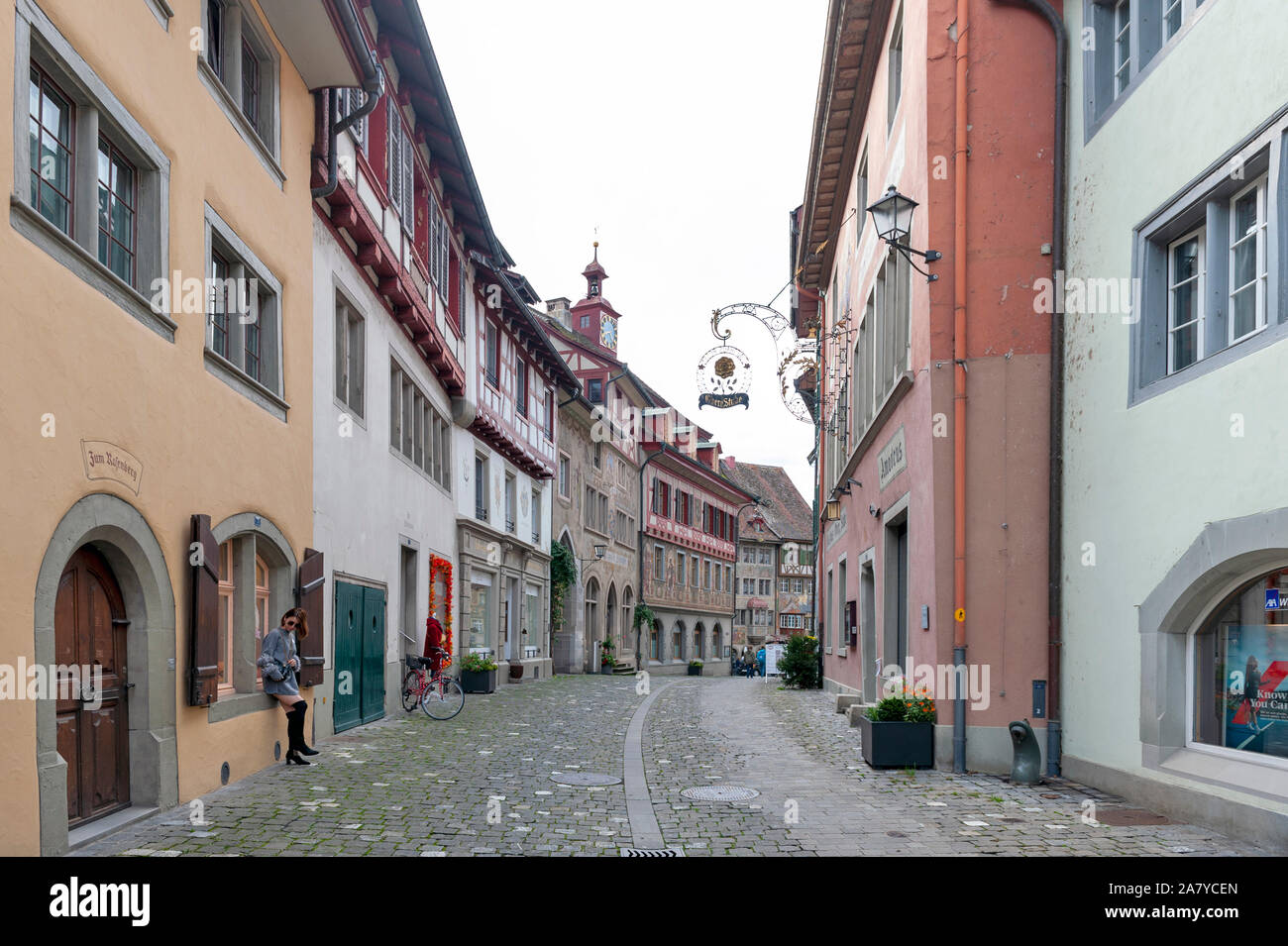 Preserved historic buildings at Rathausplatz, a town square in old ...