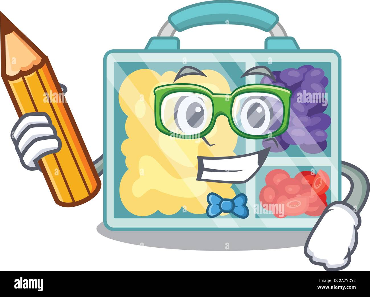 student holding pencil lunch box isolated with the mascot Stock Vector ...