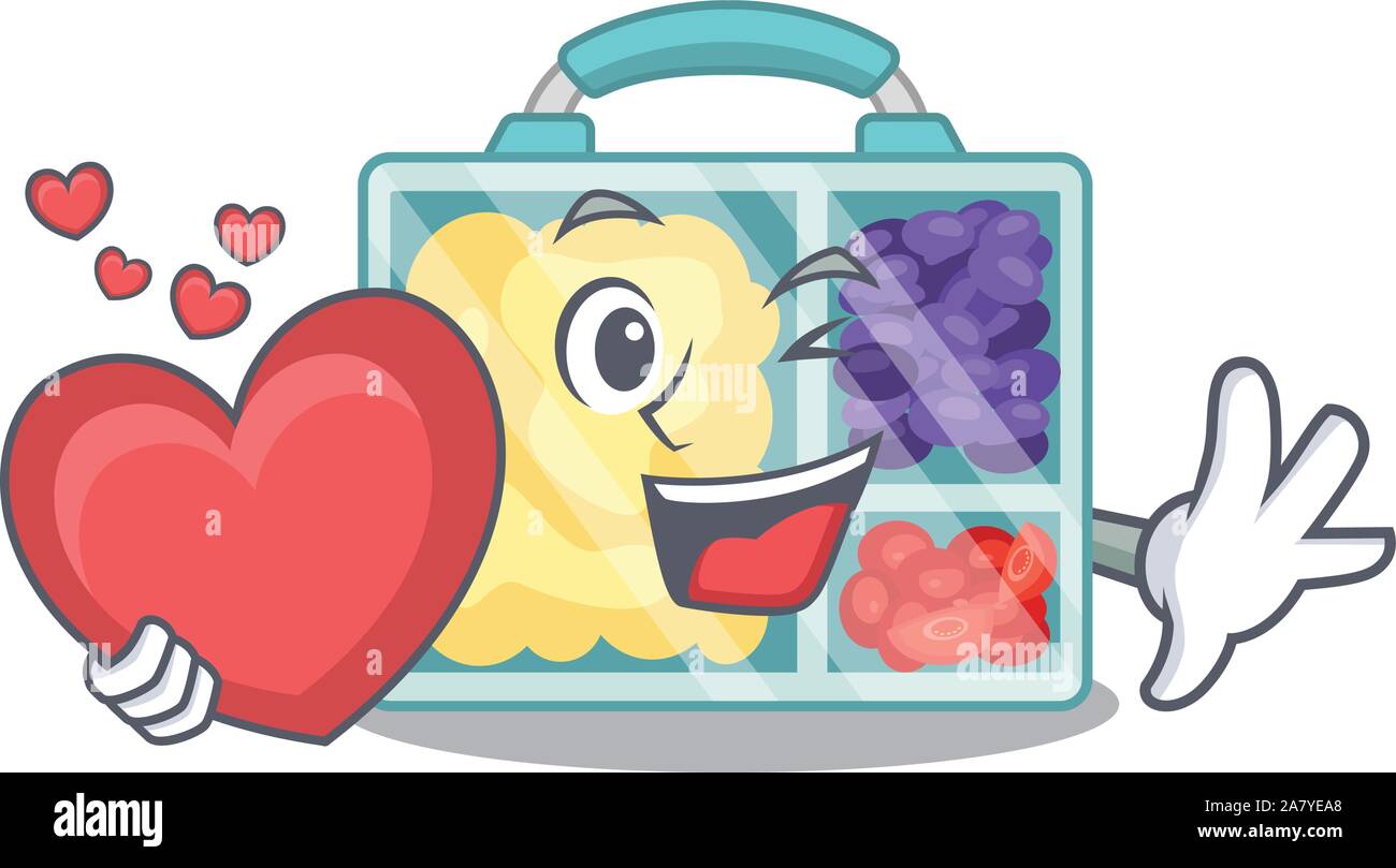 smiling lunch box character shape holding heart isolated Stock Vector ...