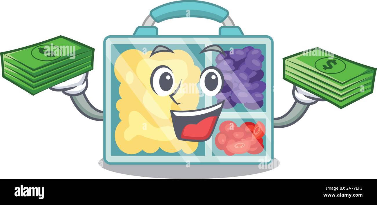 smiling lunch box character shape holding money isolated Stock Vector ...