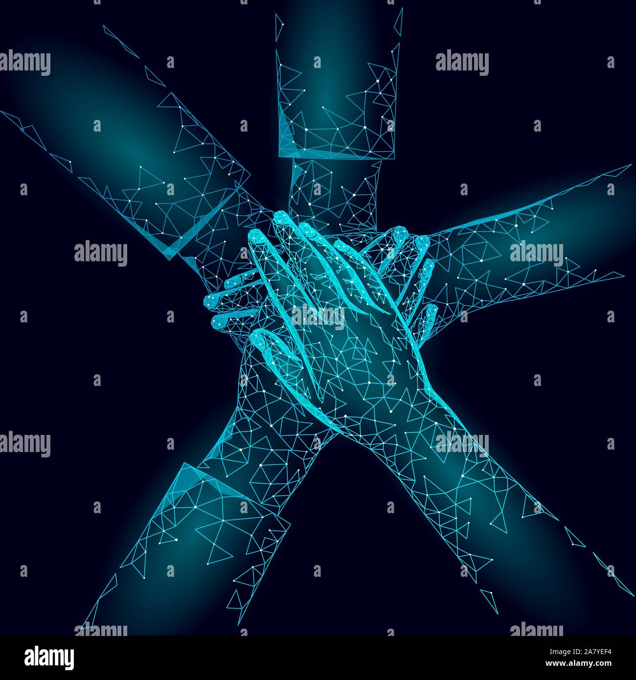 People give five hands together. Team work success supporting ...