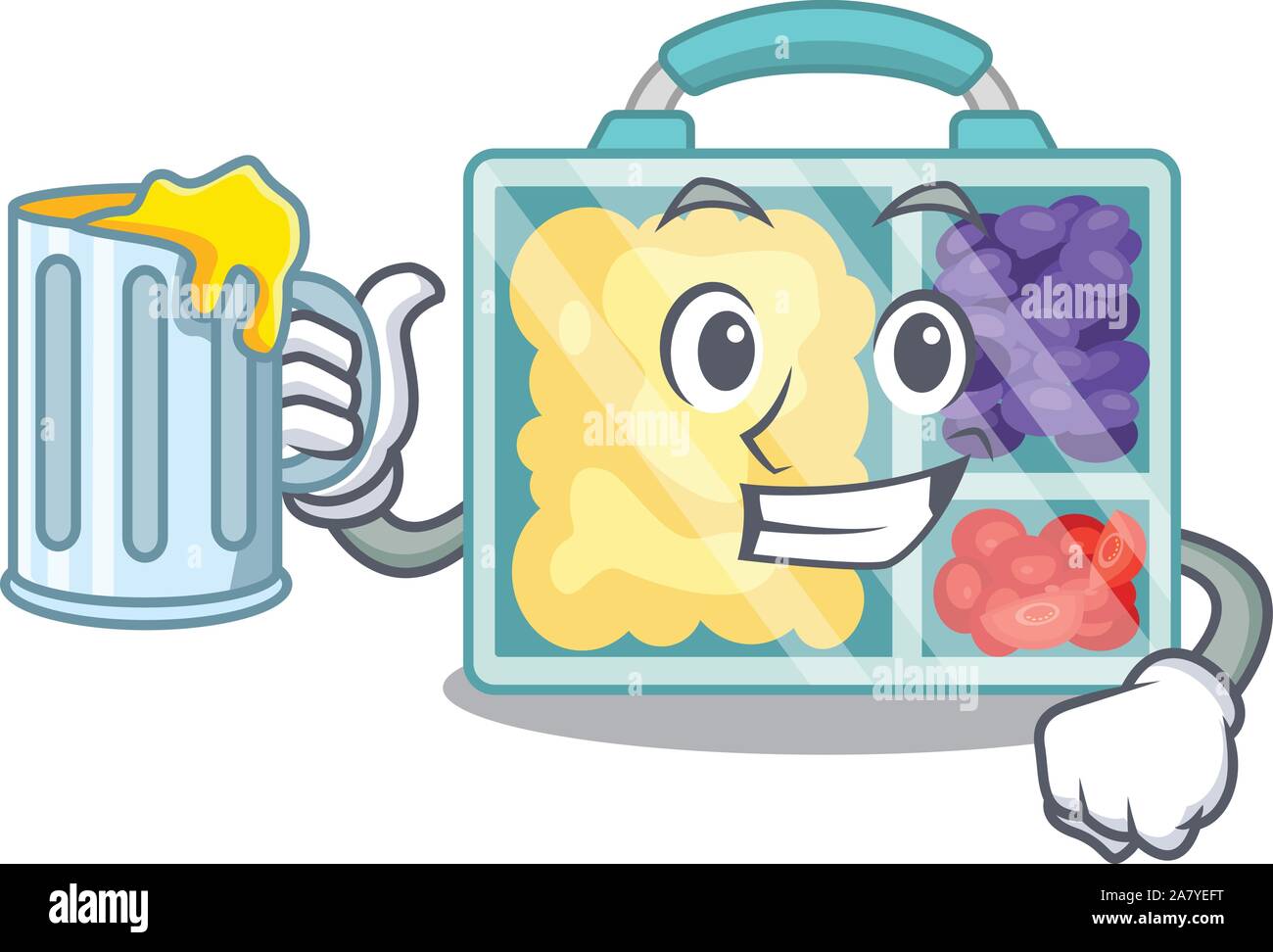 holding juice smiling lunch box character shape isolated Stock Vector ...