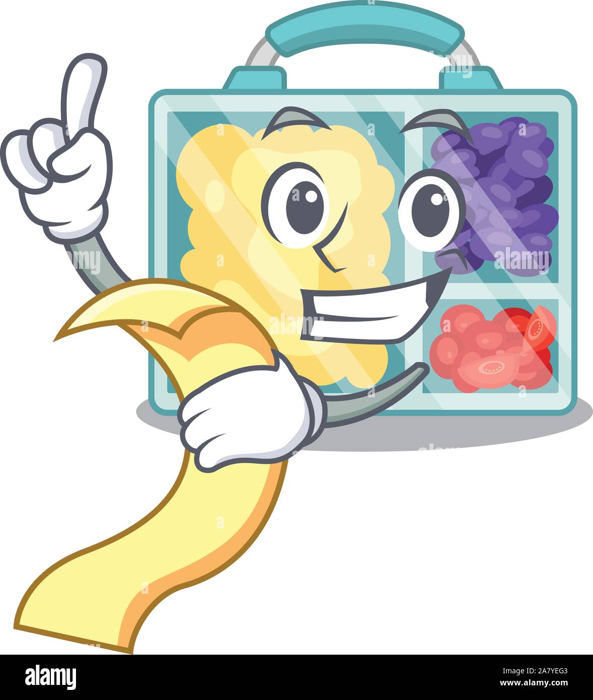 smiling lunch box character shape isolated holding bill Stock Vector ...