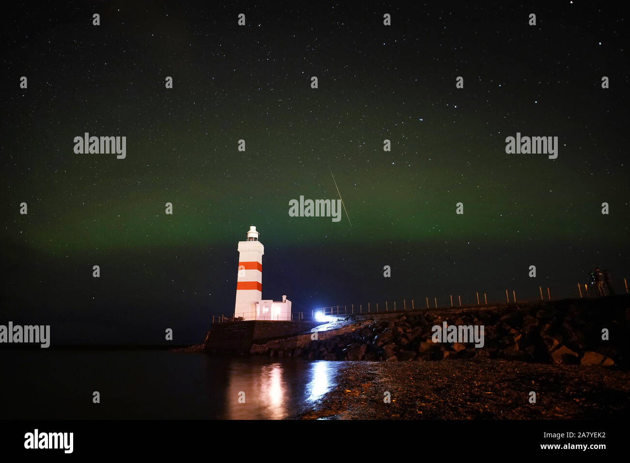 The Gardur lighthouse built in 1897 on the Reykjanes Peninsula in ...