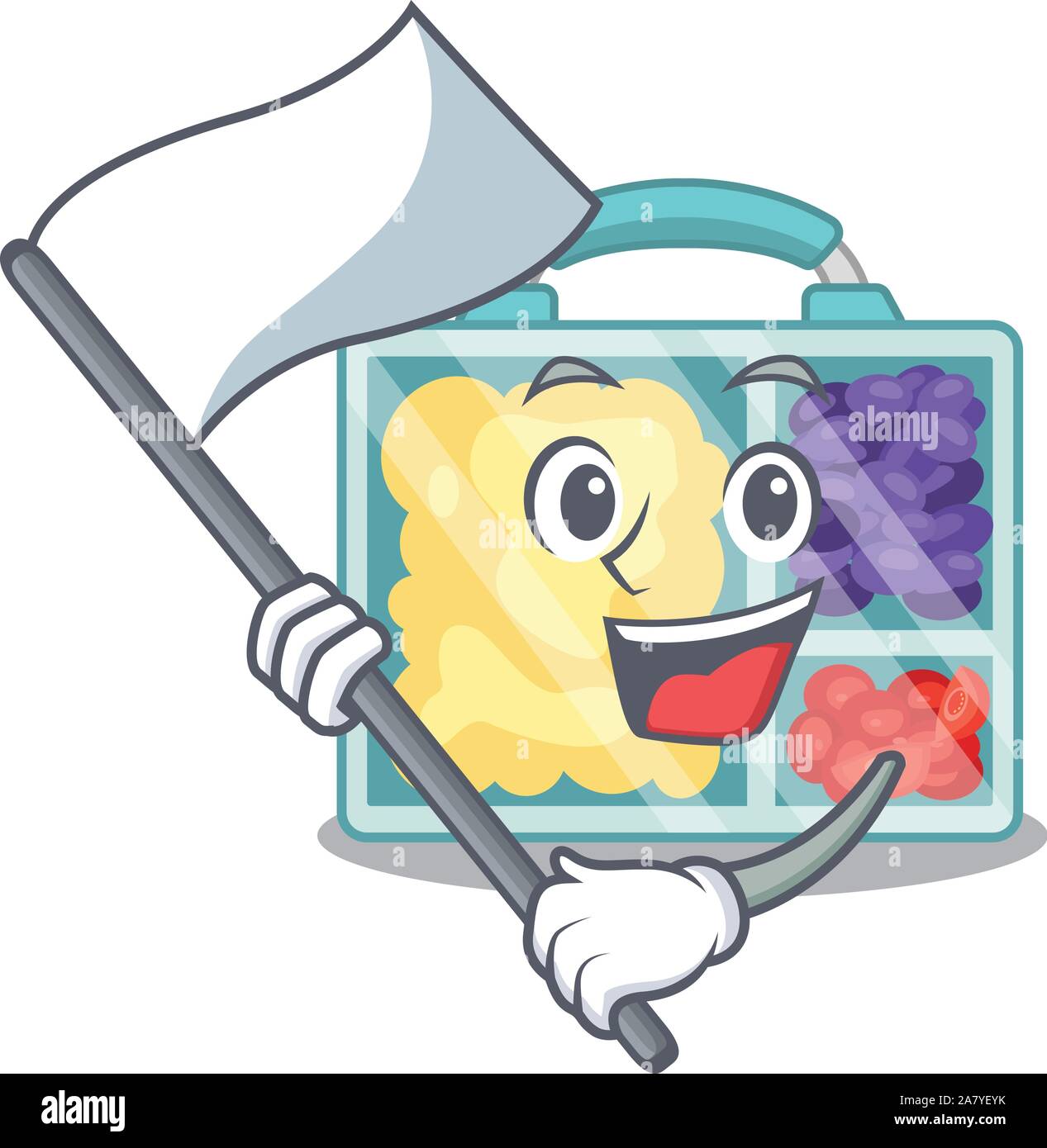 happy lunch box above character bring flag table Stock Vector Image ...