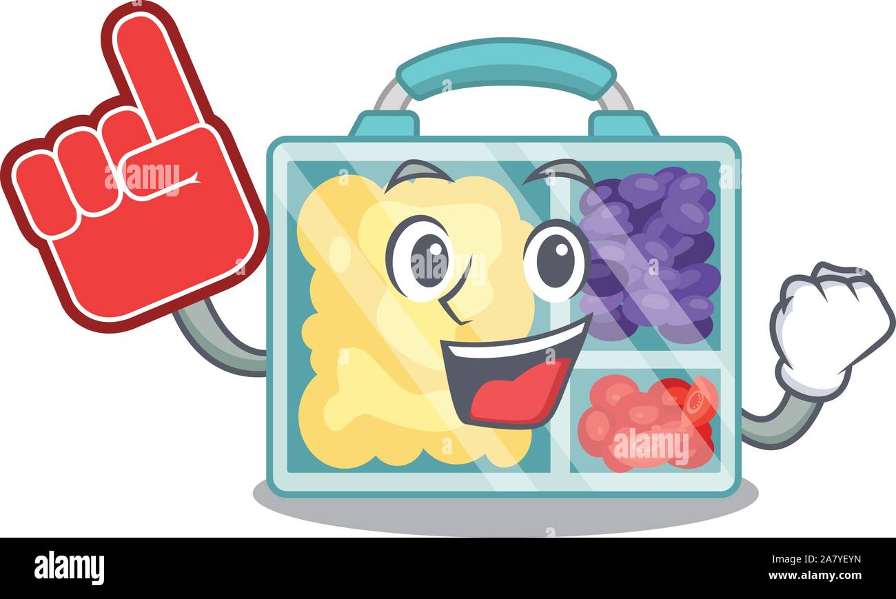 happy lunch box above foam finger character table Stock Vector Image ...
