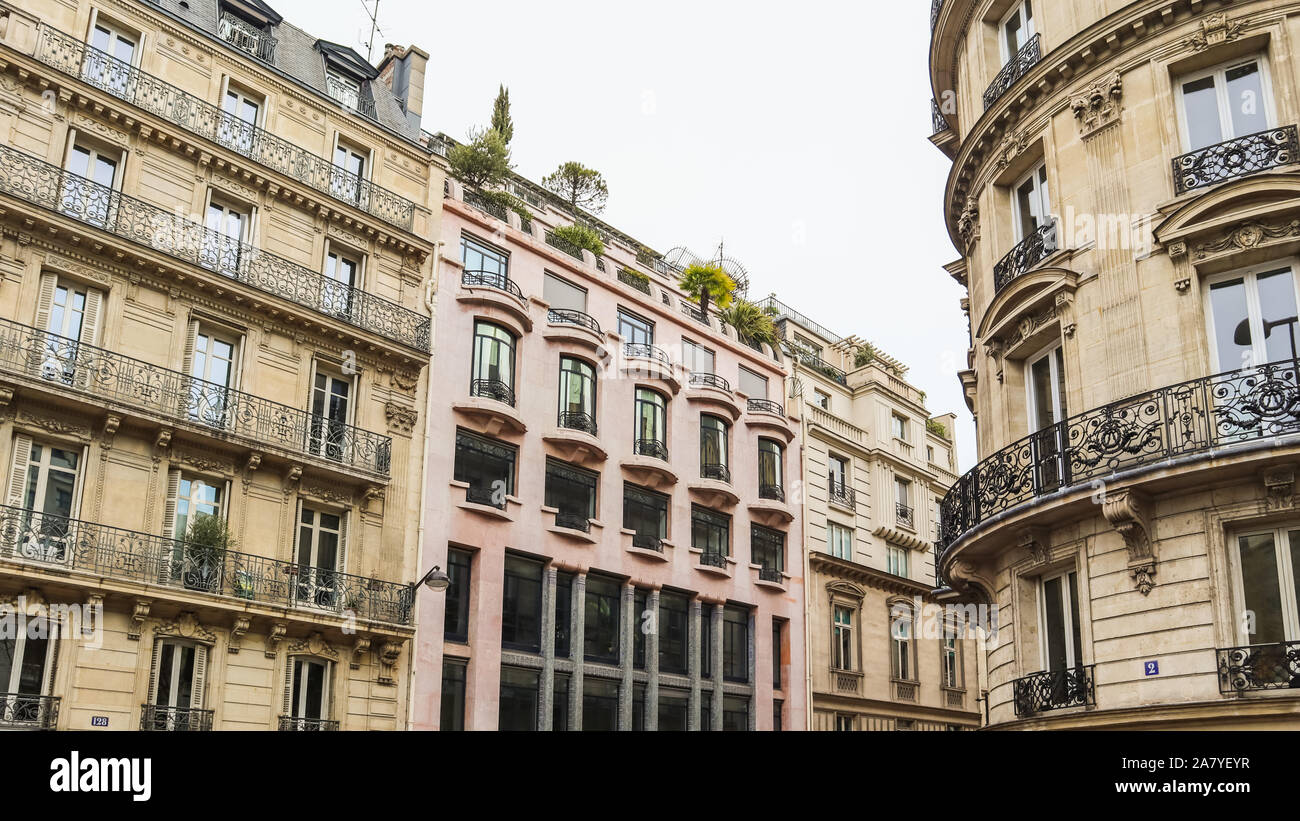 Architecture of Paris France. Facade of a traditional apartment ...