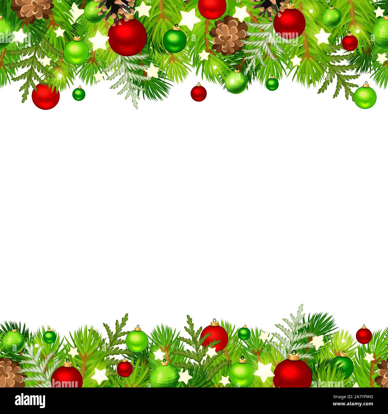 Vector Christmas horizontal seamless background with fir branches, red ...