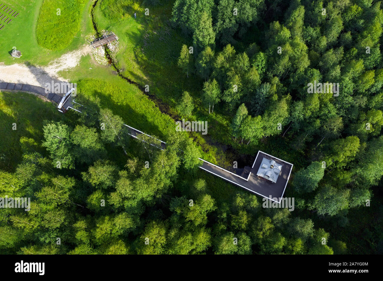 Aerial view from the Volga River Source. Village Volgoverkhovye, Tver ...