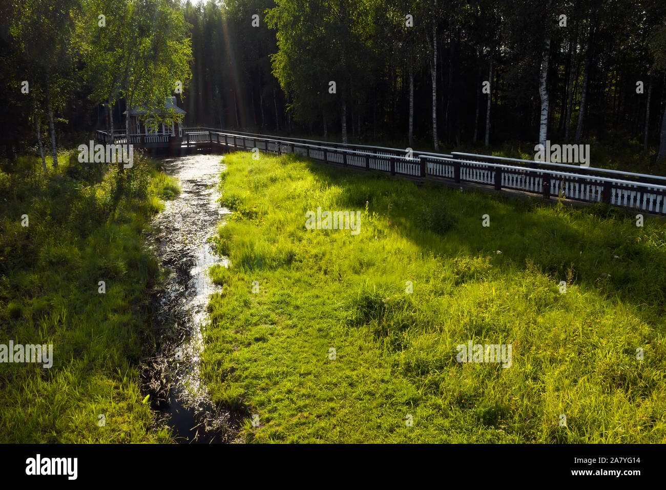 Aerial view from the Volga River Source. Village Volgoverkhovye, Tver ...