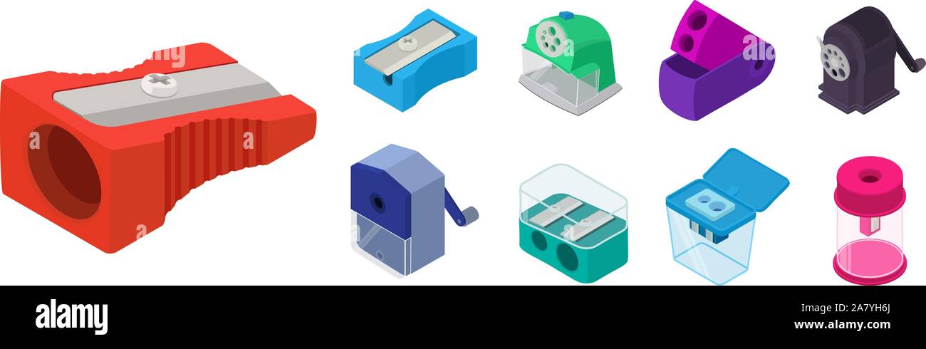 Sharpener icons set. Isometric set of sharpener vector icons for web ...