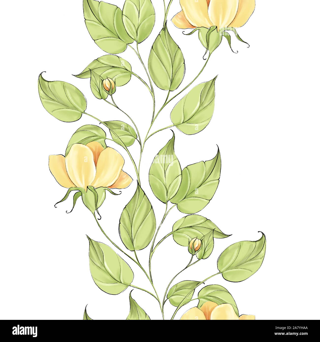 Seamless floral border with yellow flowers Stock Photo - Alamy