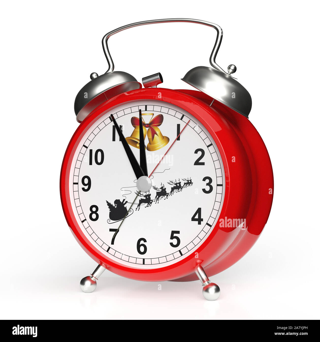 It's christmas time. Alarm clock isolated on white background. 3D ...