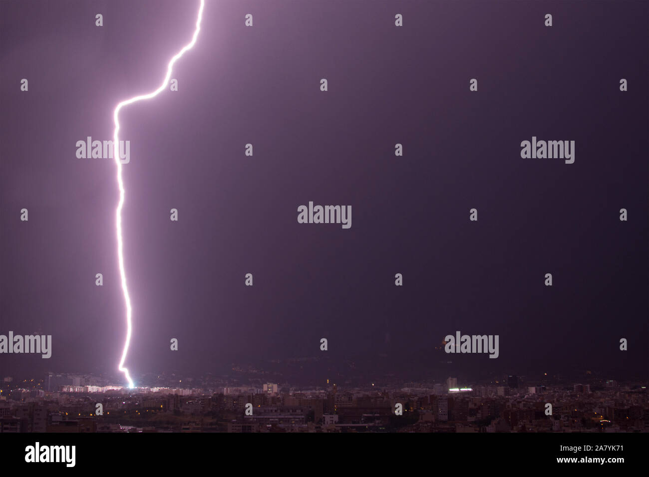 Postcard of Barcelona. Lightning strike a building in Hospitalet d ...