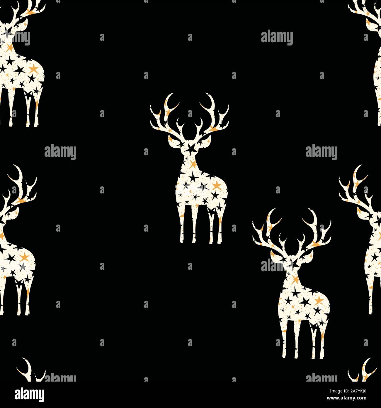 Winter Holidays Vector Seamless Pattern with White Starry Deers, Hand ...