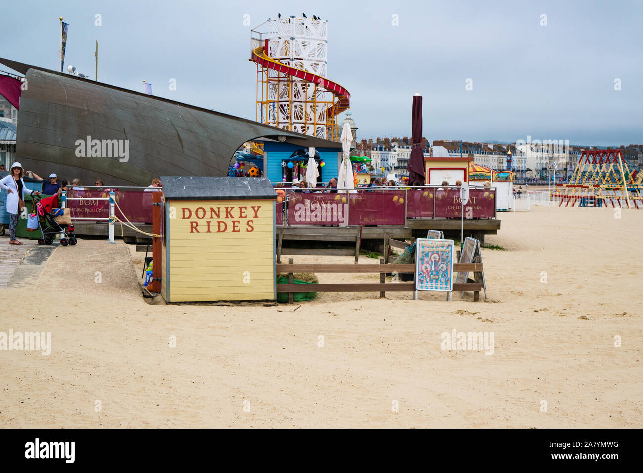 View showing the Typical British seafront activities such as donkey ...