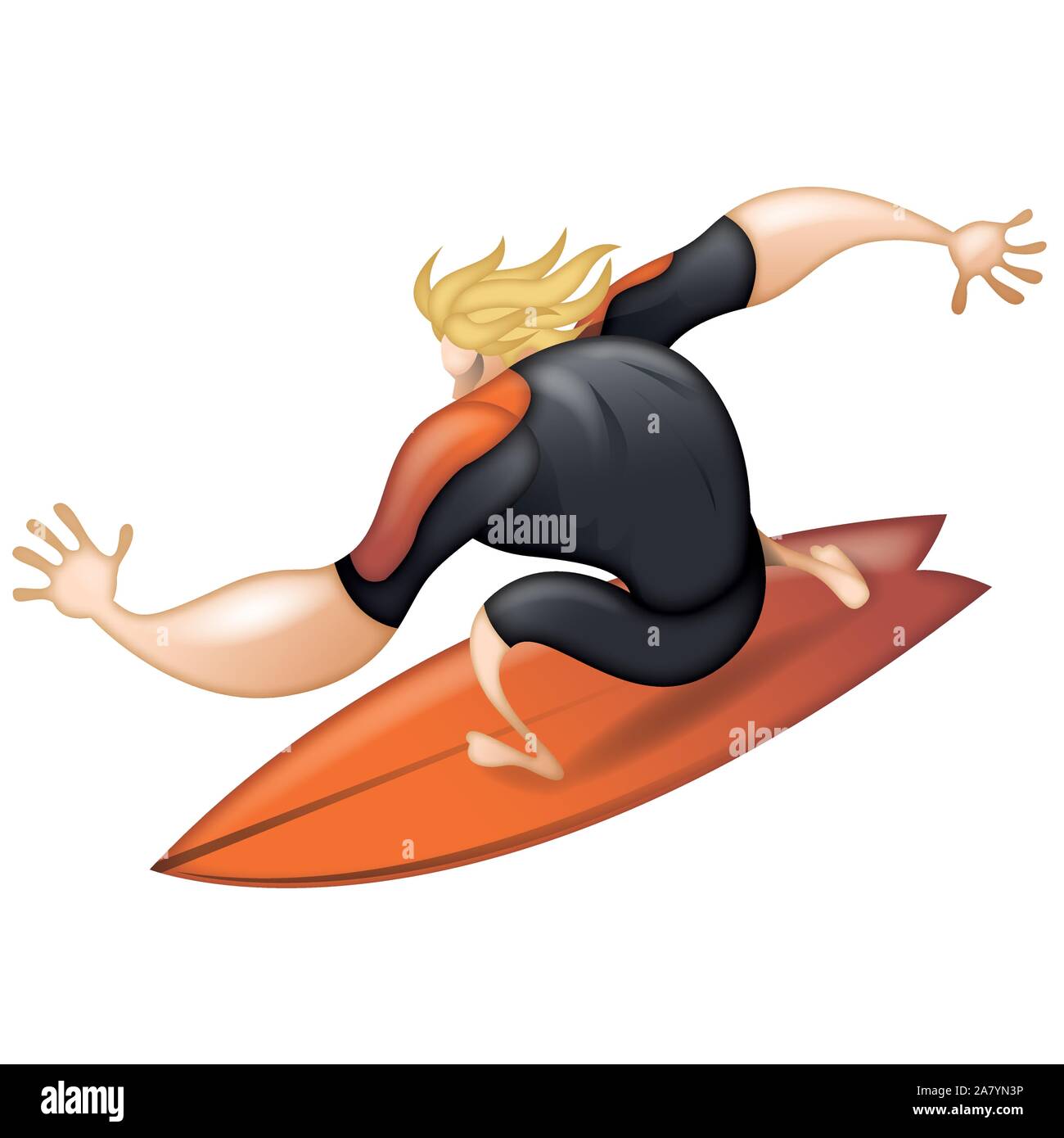 Pro surfer cartoon character riding wave, isolated on white background ...