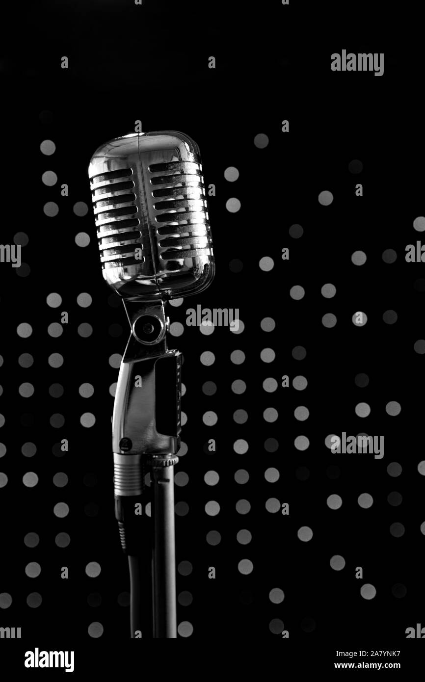 Retro Microphone On Stage With Bokeh Light Stock Photo - Alamy