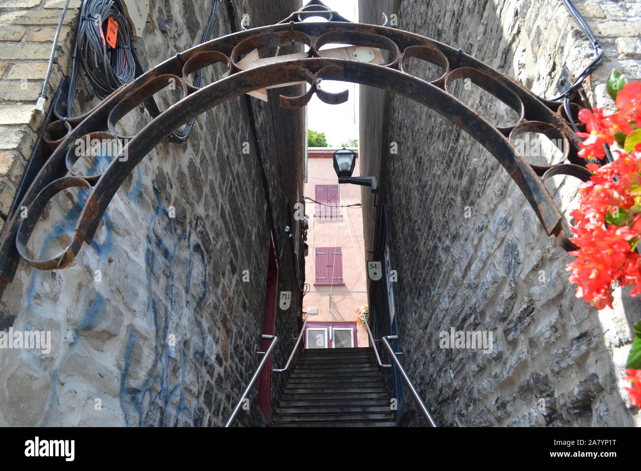 Old stone stairways with arches in Quebec City Stock Photo - Alamy