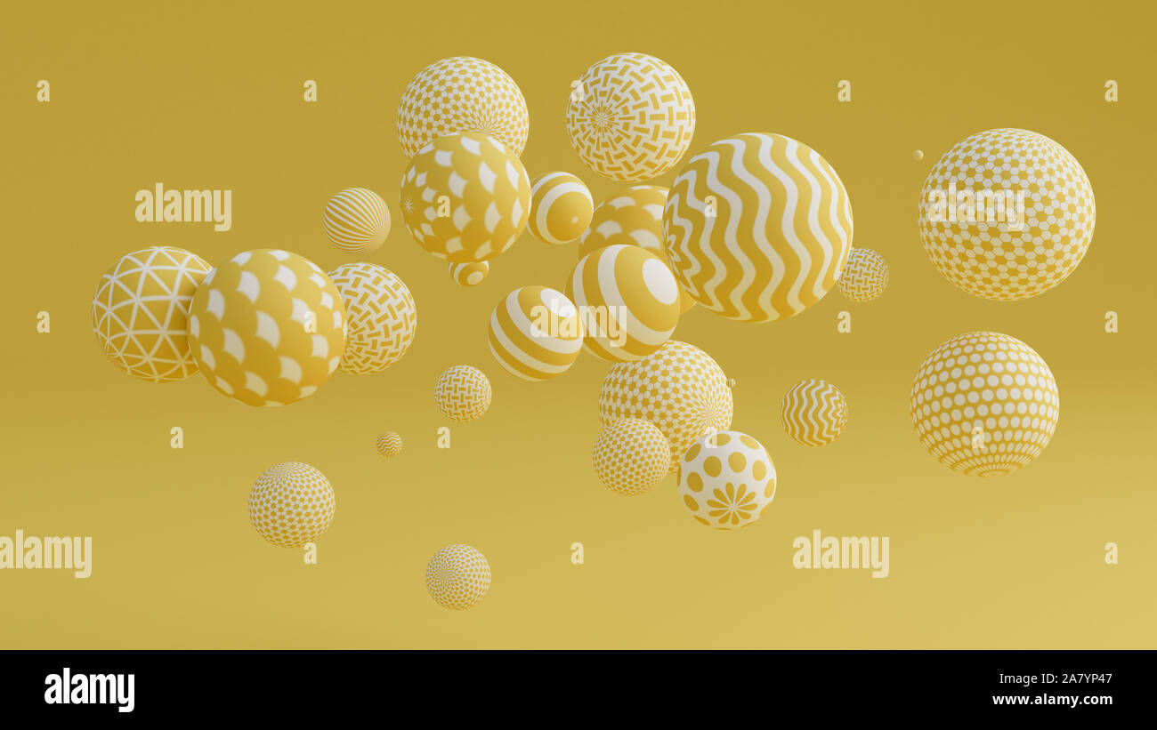 Yellow background with balls. 3d rendering, 3d illustration Stock Photo ...