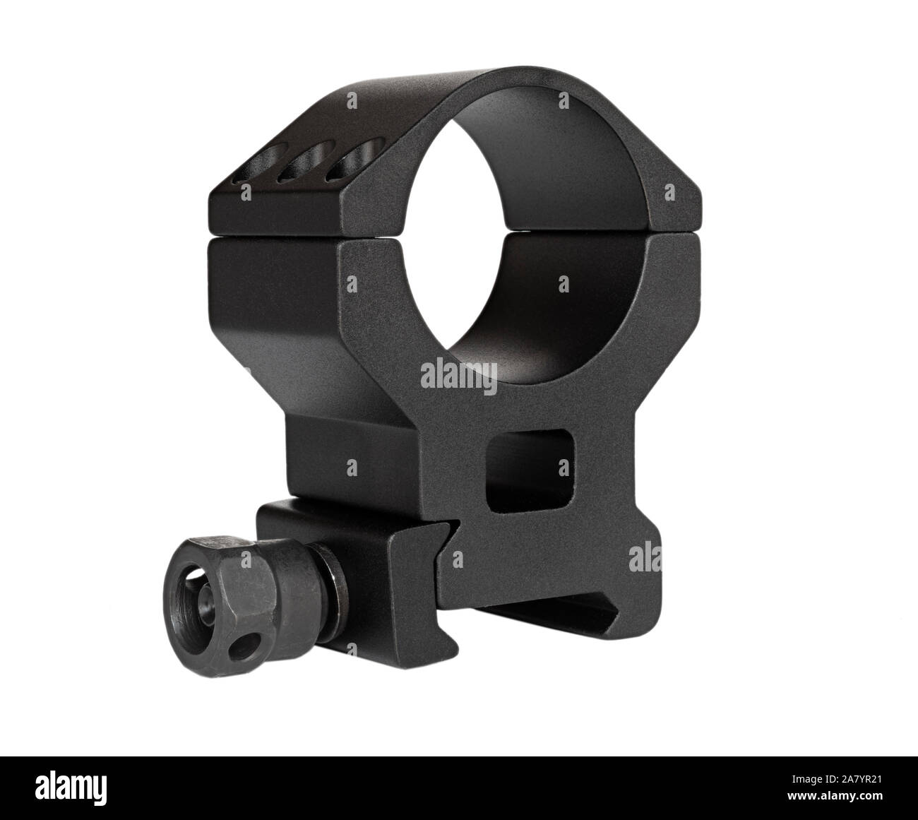 Rifle scope bases and ring from an angle with white background Stock ...
