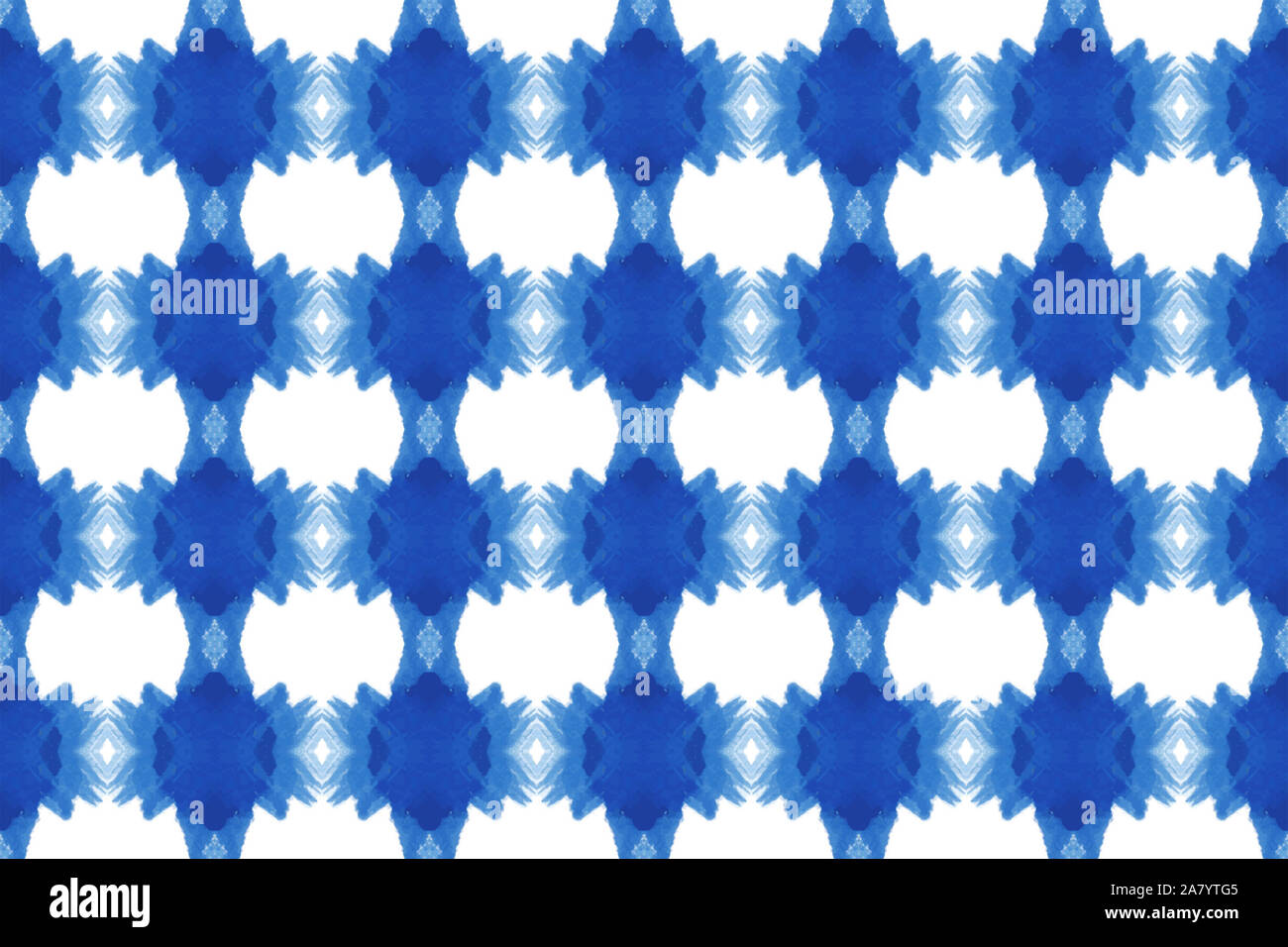 Watercolor seamless geometric pattern. In blue color on white ...