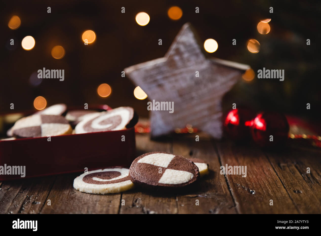Traditional German Christmas cookies (checkered biscuits) in red ...