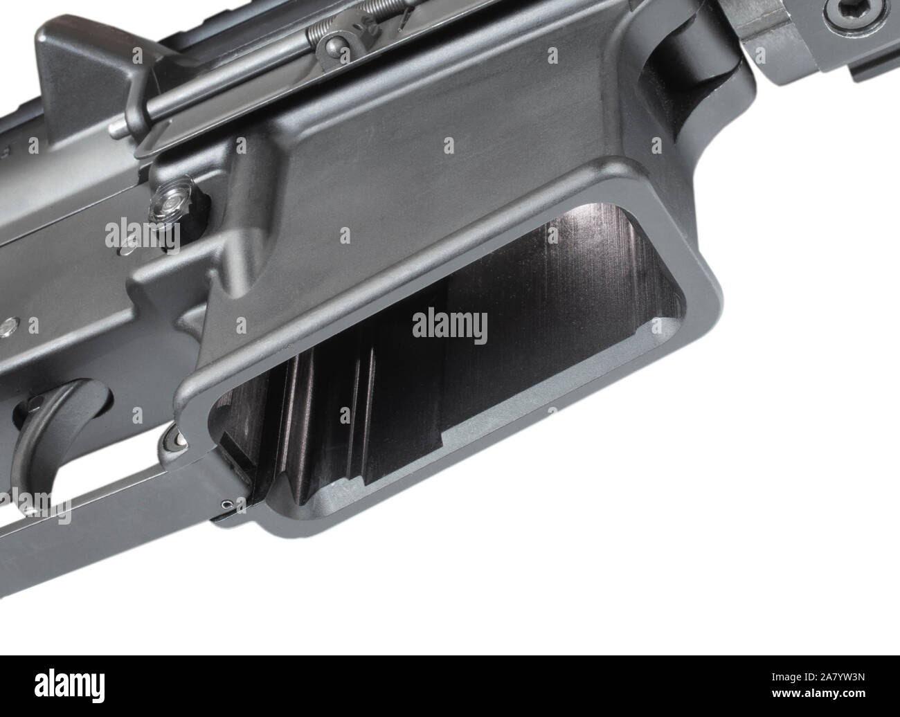 Empty AR-15 magazine well isolated on a white background Stock Photo ...