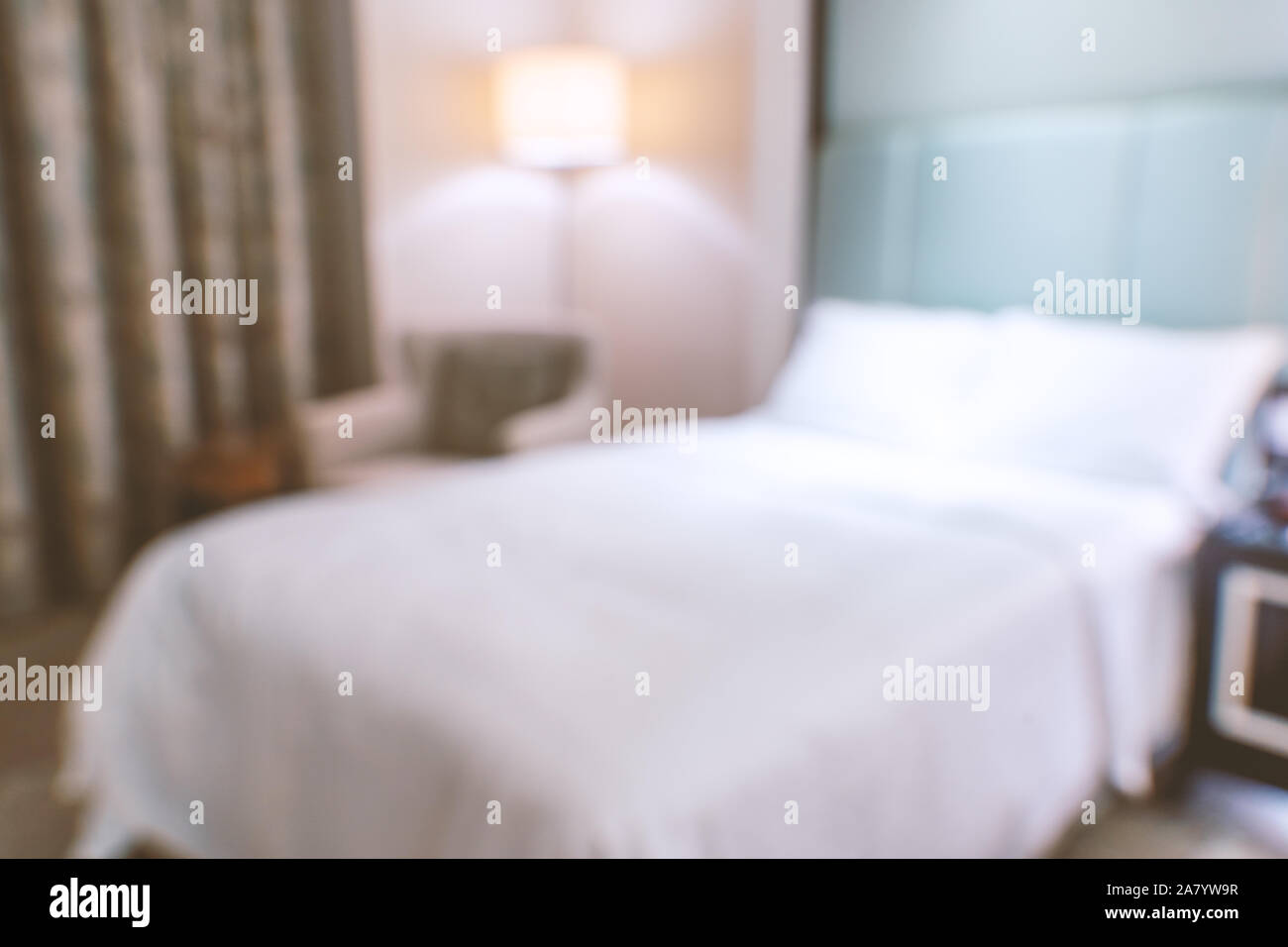 Clean And Cozy Modern Hotel Bedroom Interior With Double Bed Abstract