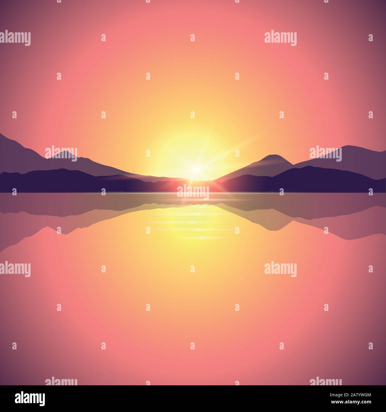 romantic orange sunset ocean landscape vector illustration EPS10 Stock ...