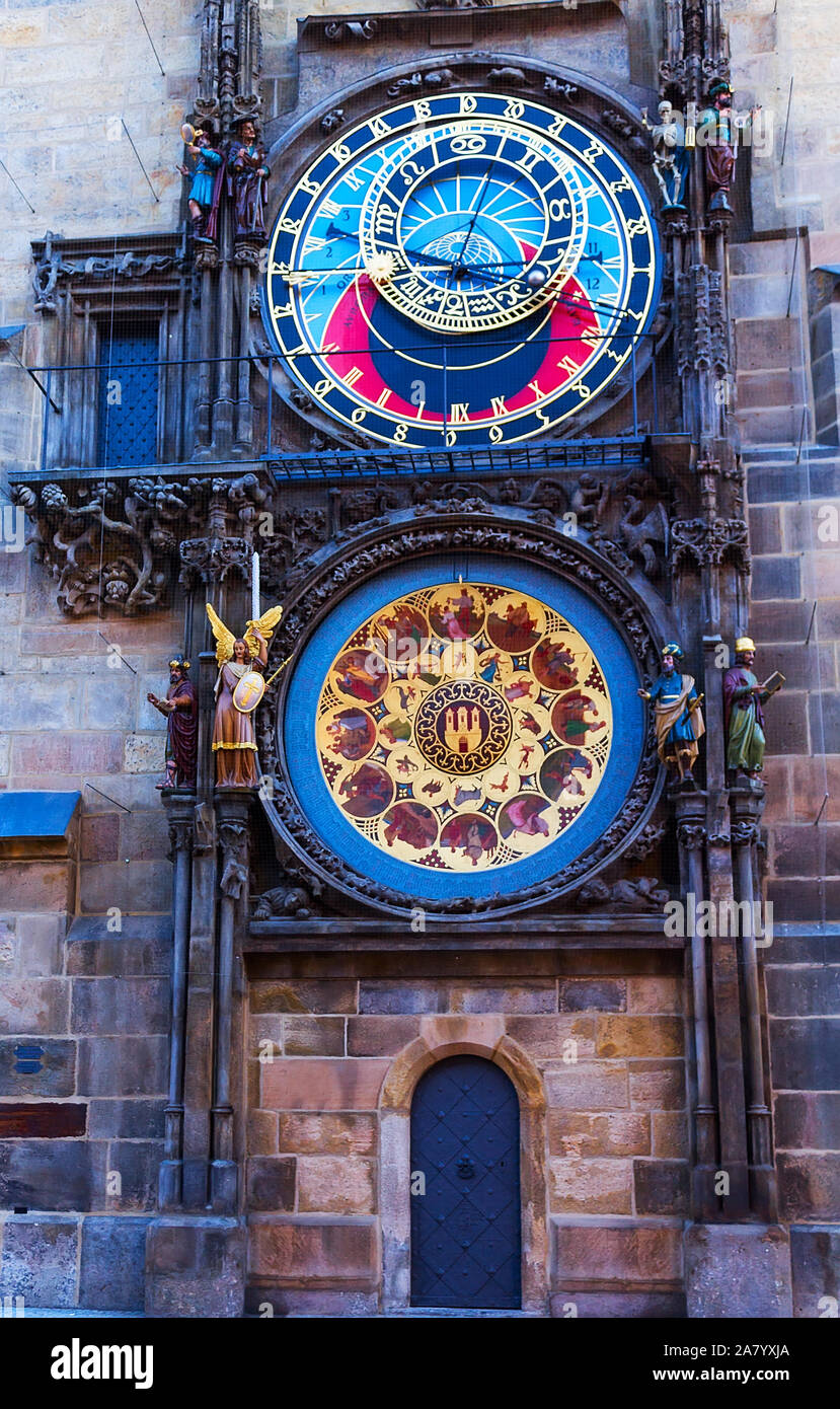 Prague chimes, medieval tower clock mounted on the south wall of the ...