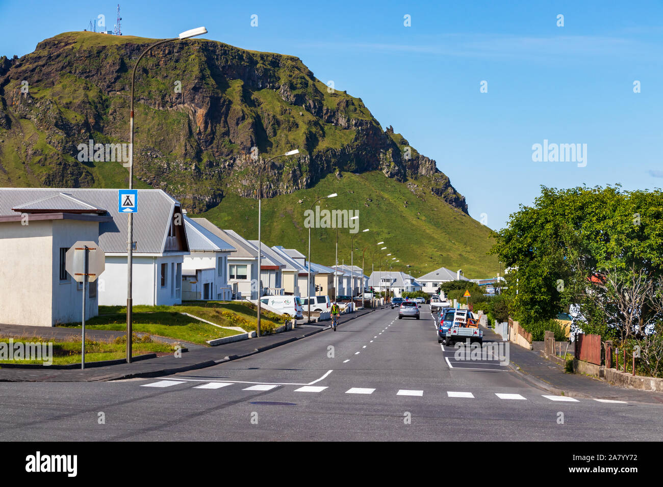 View of the downtown of Heimaey Island, Westman Islands, Iceland Stock ...