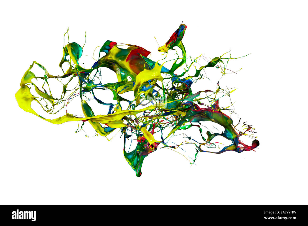 abstract color splash or explosion of colored paints isolated on white ...