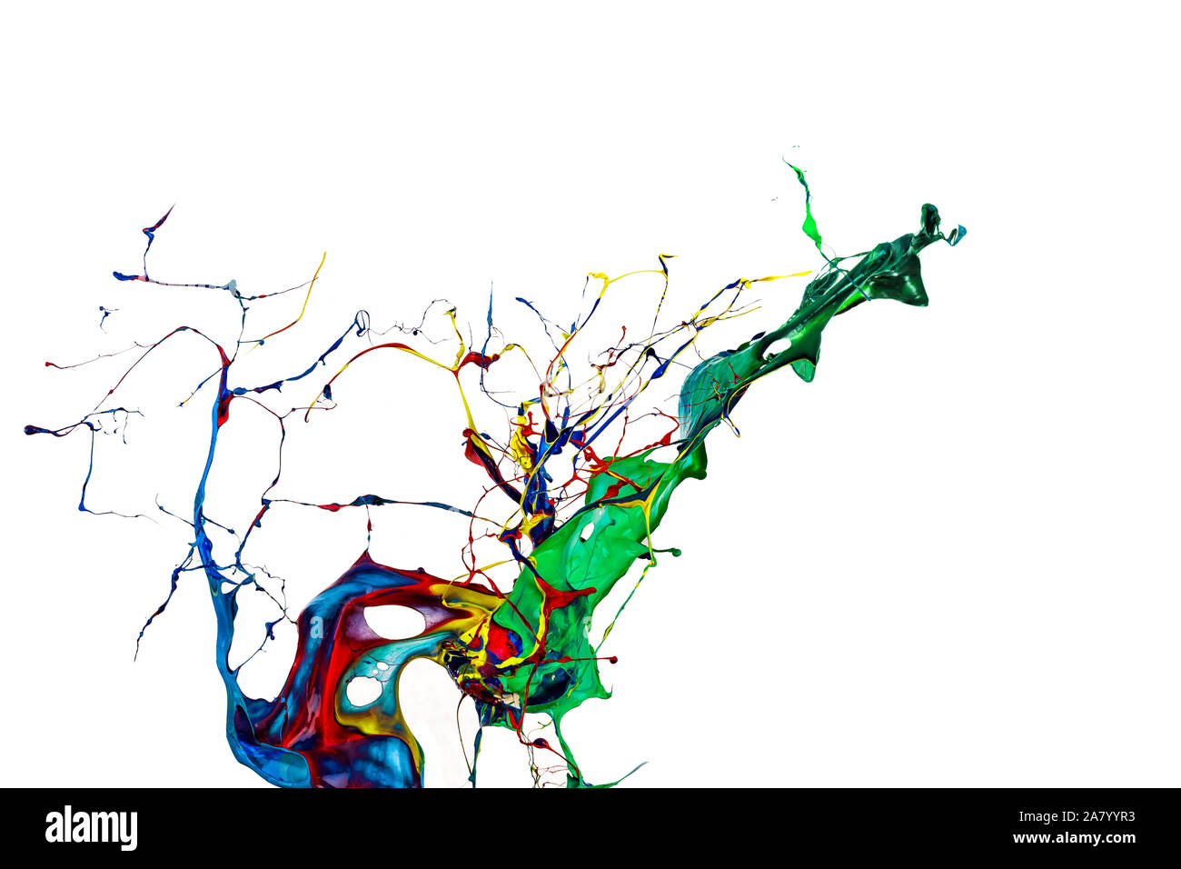 abstract color splash or explosion of colored paints isolated on white ...