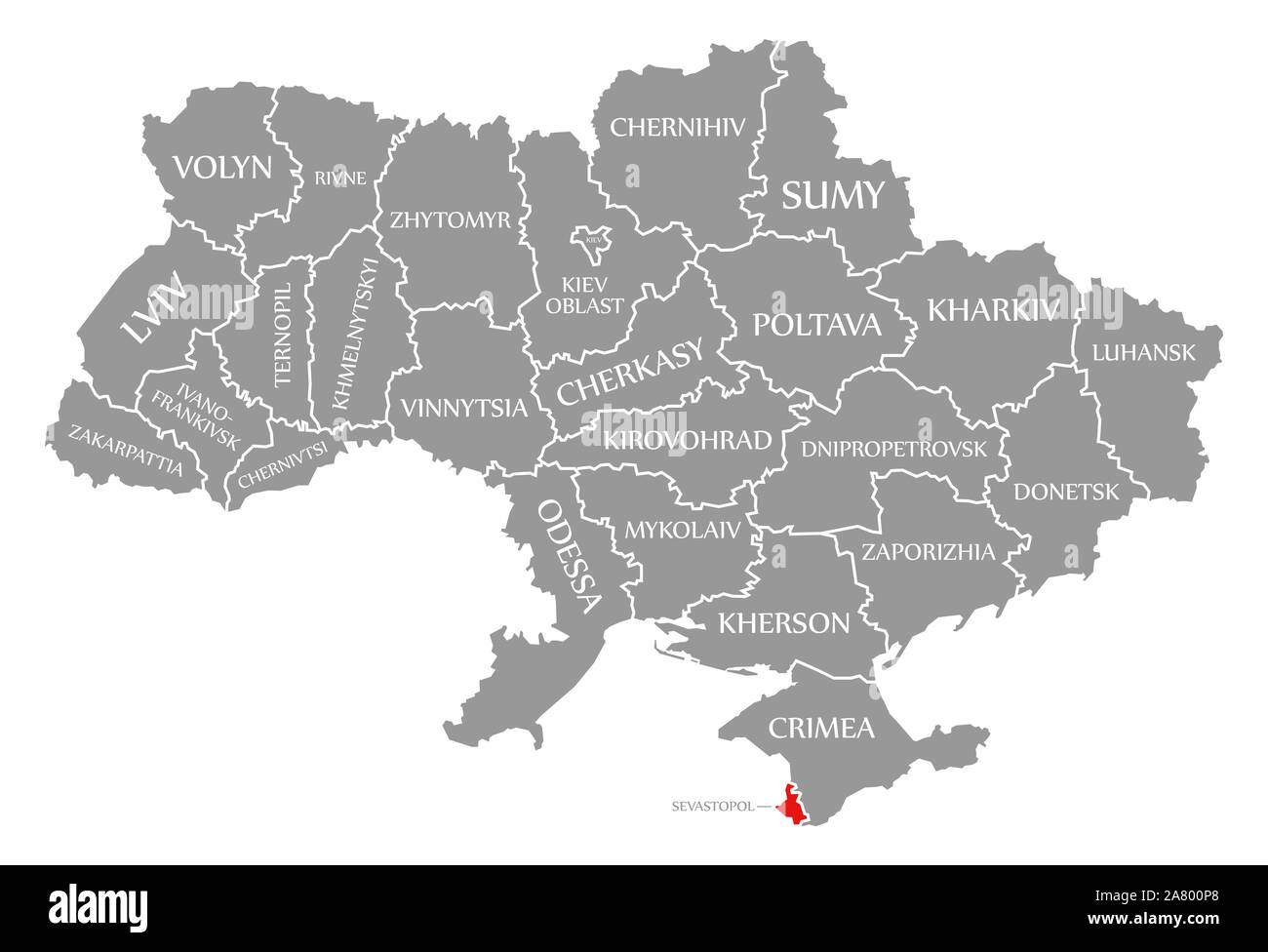 Sevastopol red highlighted in map of the Ukraine Stock Photo - Alamy