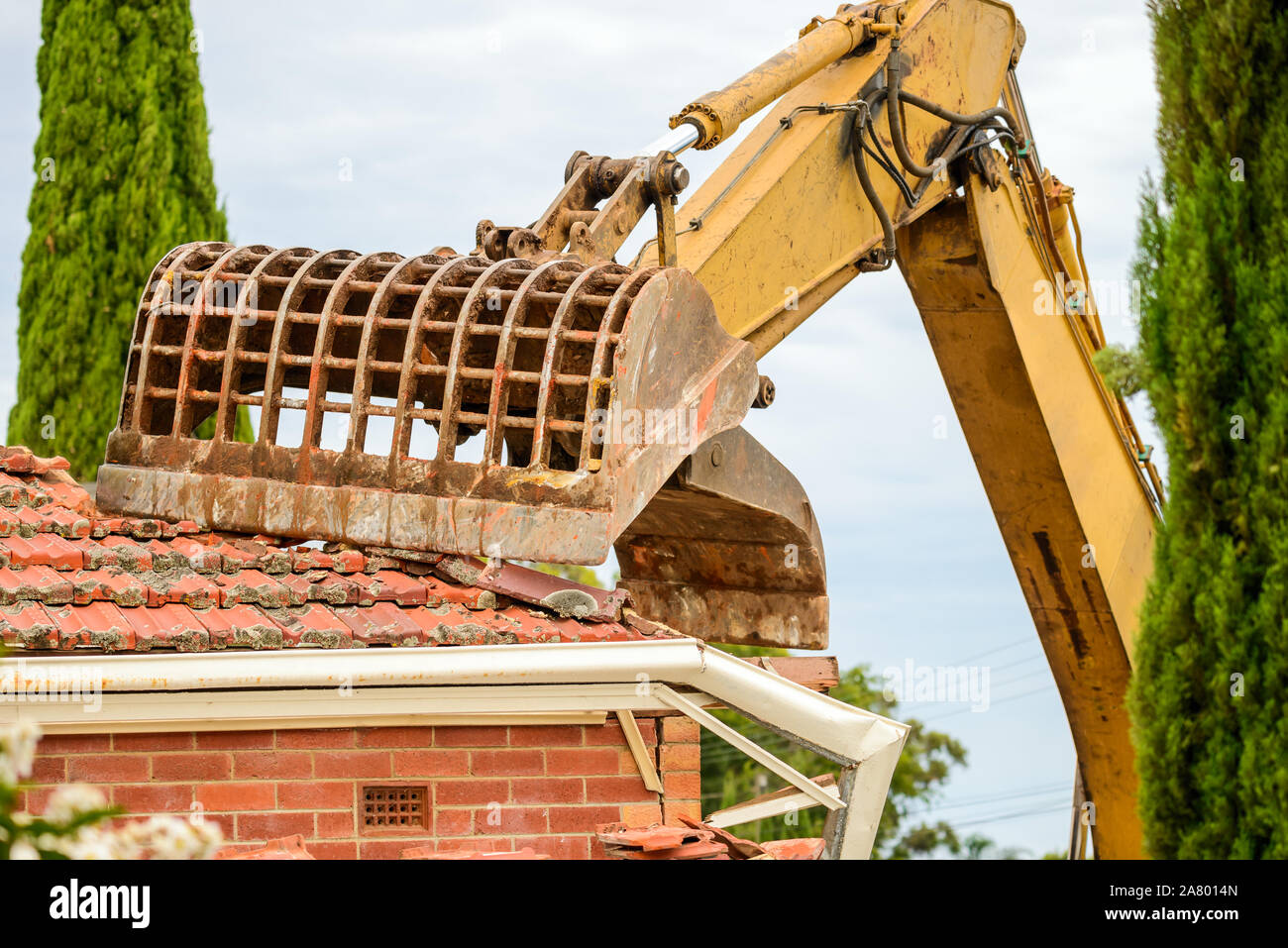 Old Australian suburban house demolition with excavator Stock Photo - Alamy