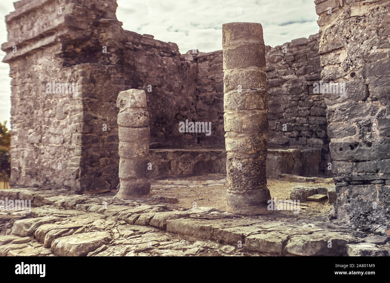 Columns of the Mayan temples Stock Photo - Alamy