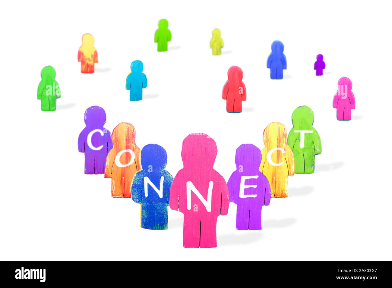 Colorful wooden figures, english word connect, concept connection and ...