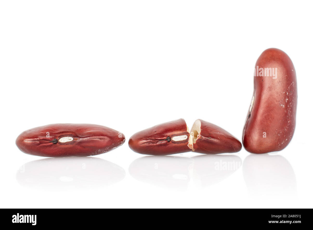 Group of two whole two halves of fresh red kidney beans isolated on ...